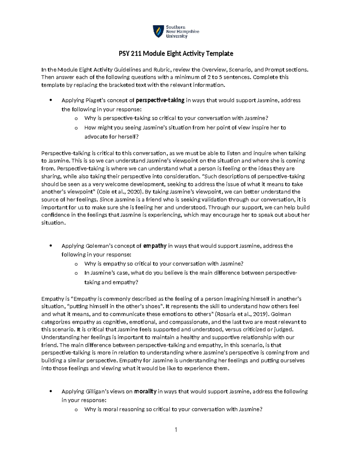 PSY 211 Module 8 Activity: Empathy and Moral Reasoning in Conversations ...