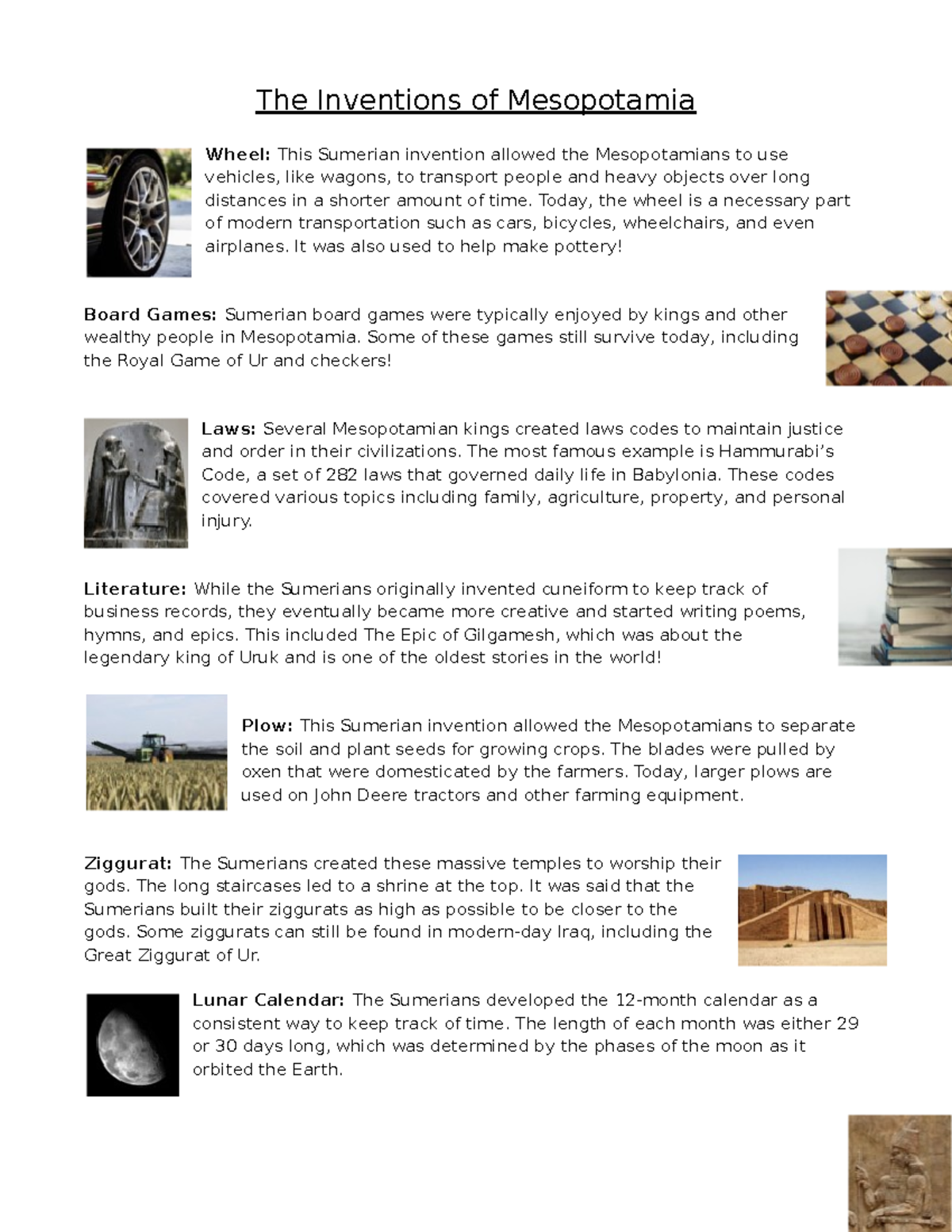 Ancient Mesopotamian Inventions Plow