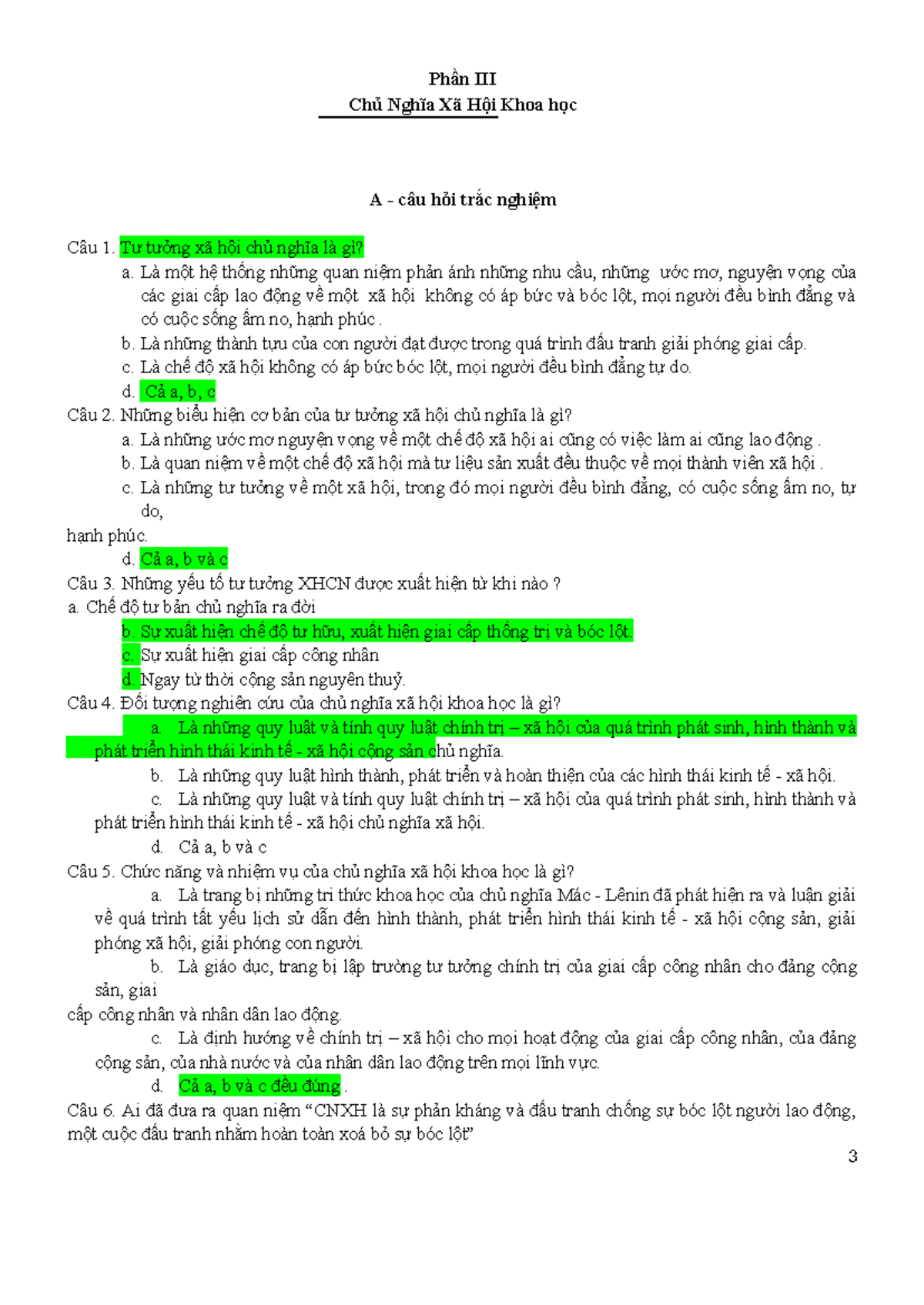 215 cau hoi va dap an trac nghiem chu nghia xa hoi khoa hoc - Phần III ...