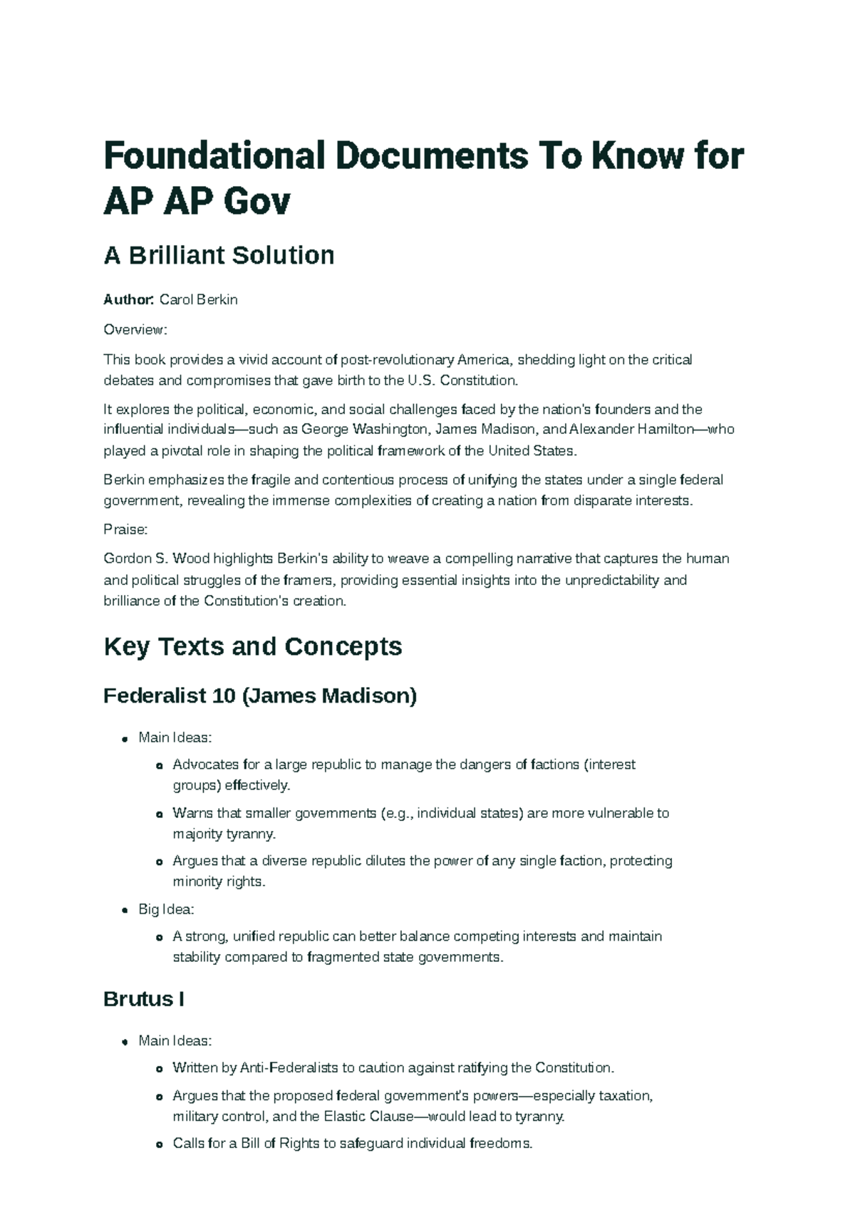 Foundational Documents and Supreme Court Cases for AP Gov ...