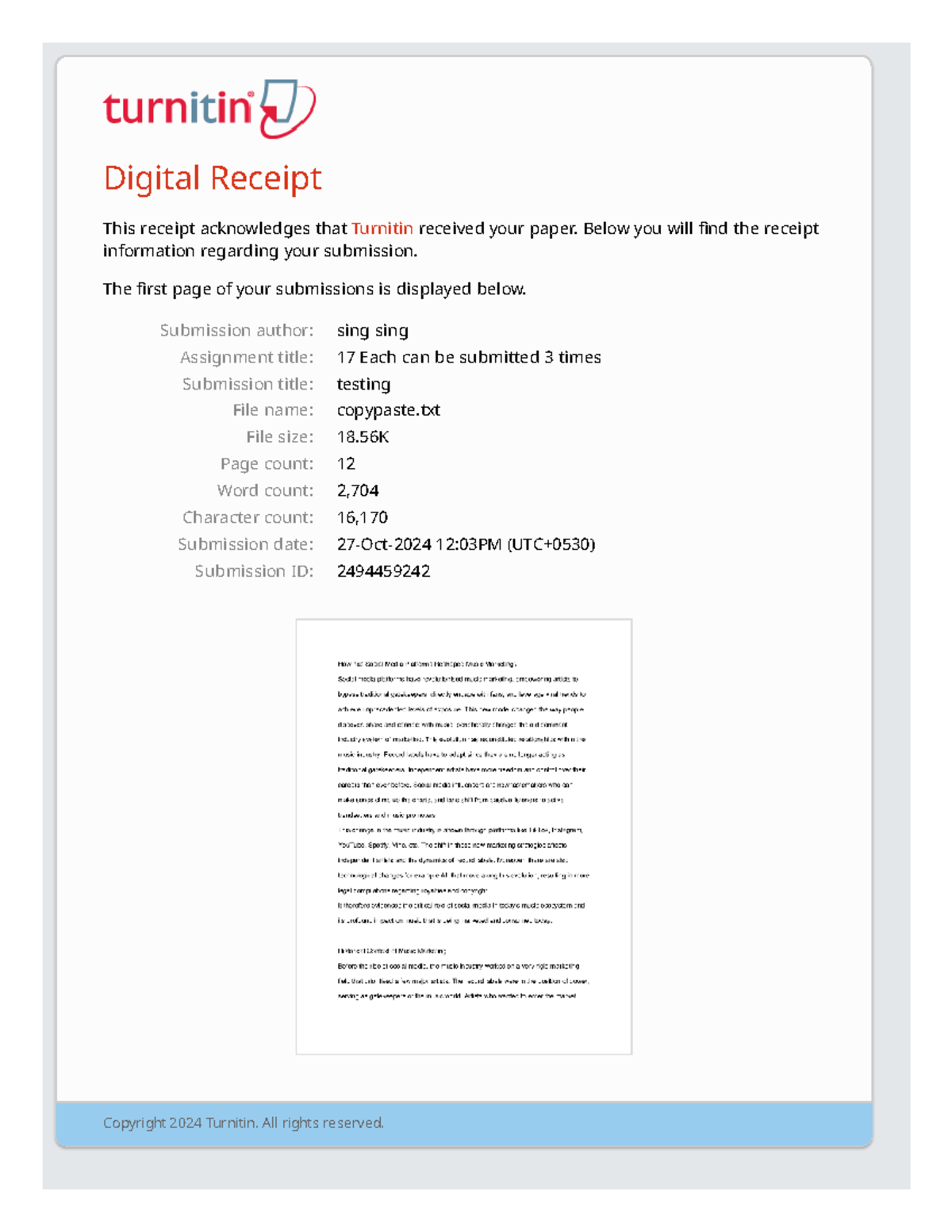 Receipt testing - rec - Submission author: Assignment title: Submission ...