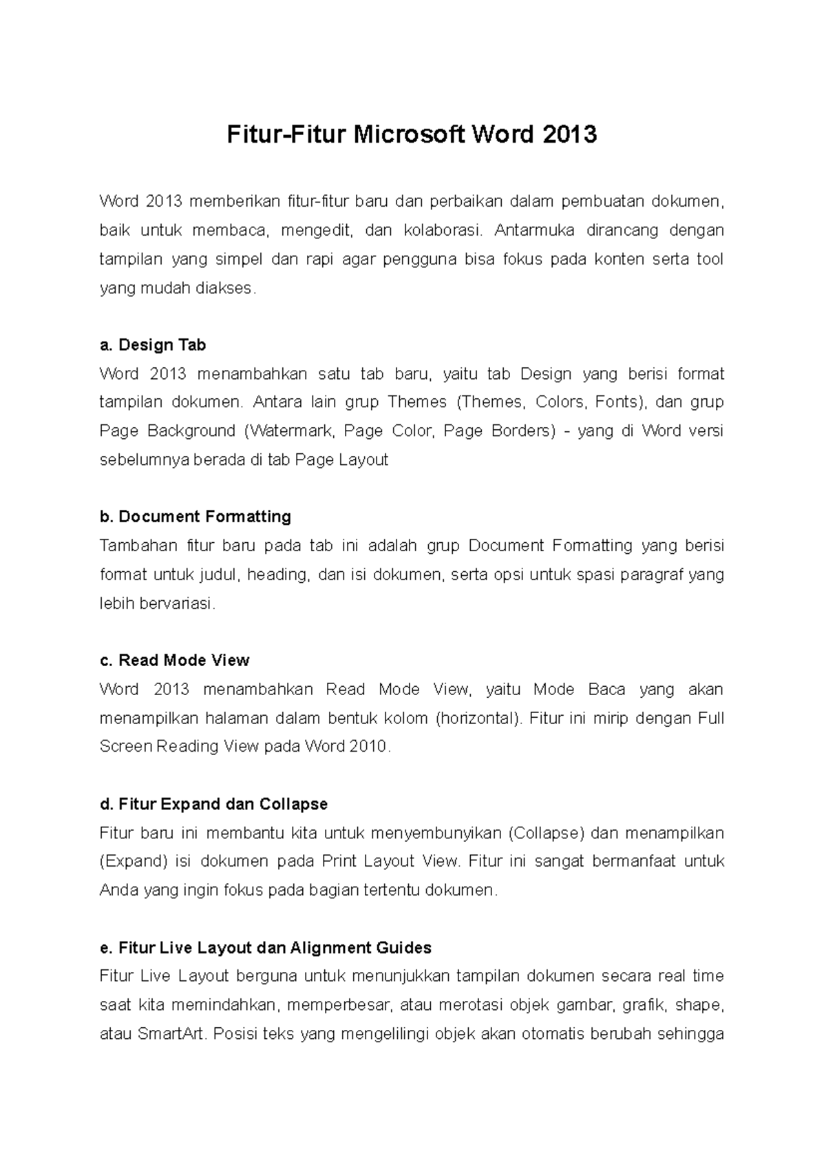 Fitur-Fitur Unggulan Microsoft Word 2013 dan Penjelasannya - Studocu