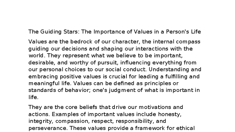 The Guiding Stars: Understanding the Importance of Values - Studocu