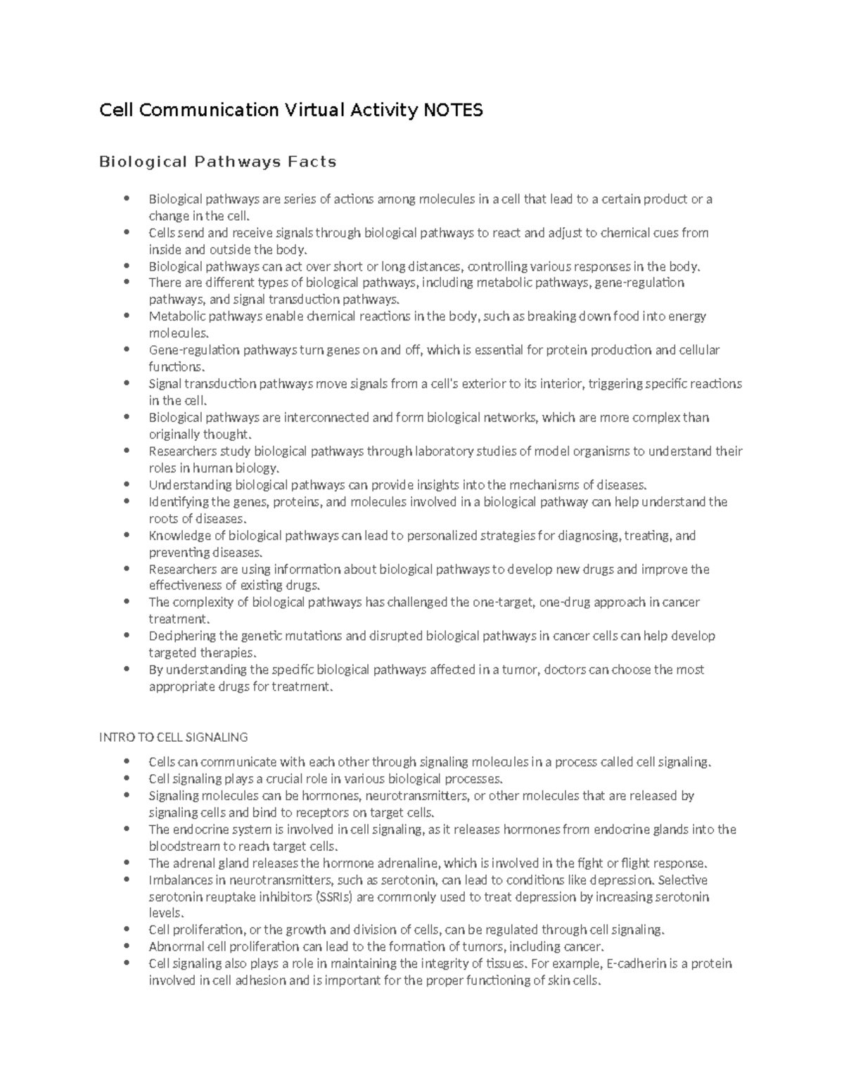 Cell Communication and Signaling: Virtual Activity Notes - Studocu