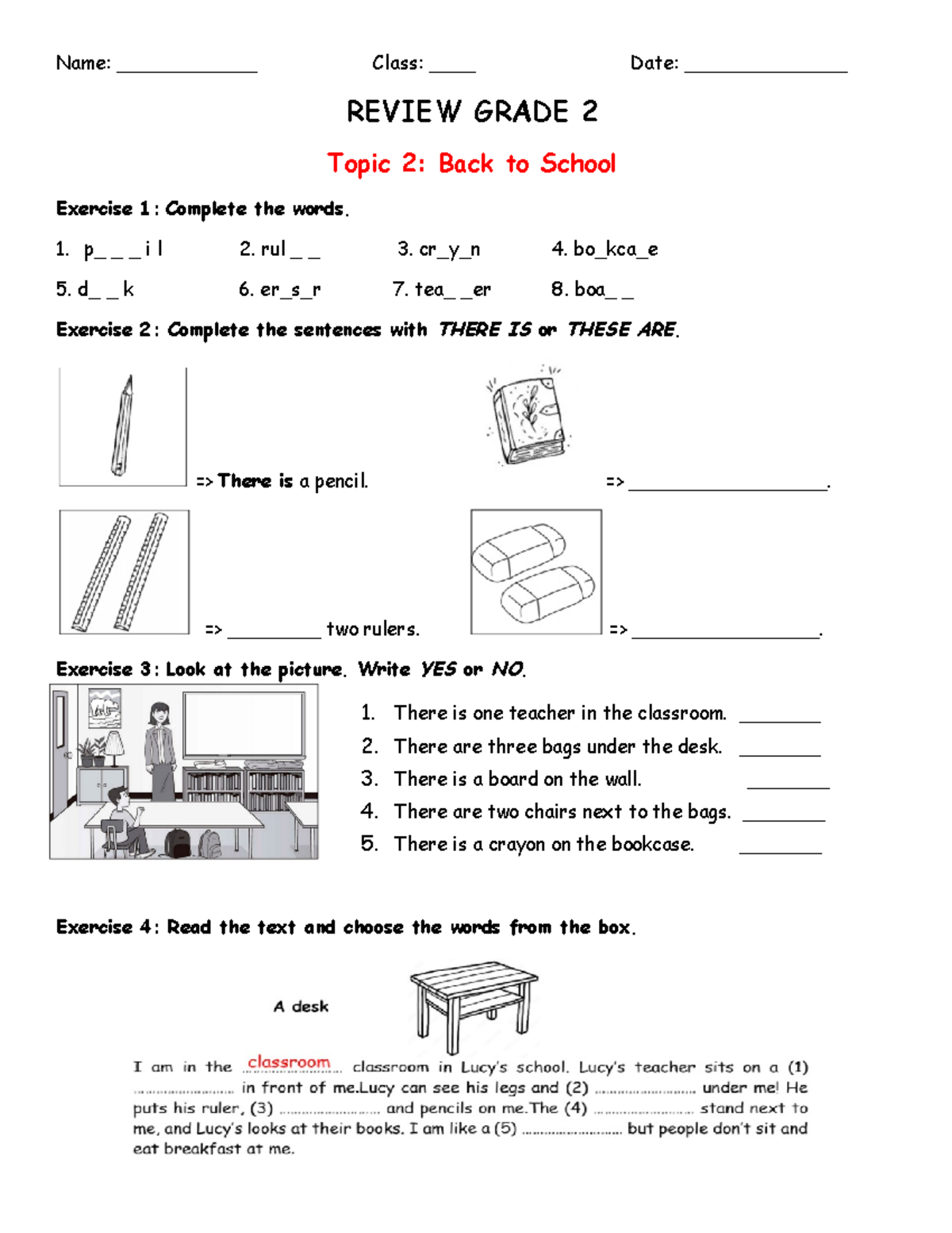 Grade 2 Mid-Term Review: Exercises on School & Family Topics - Studocu