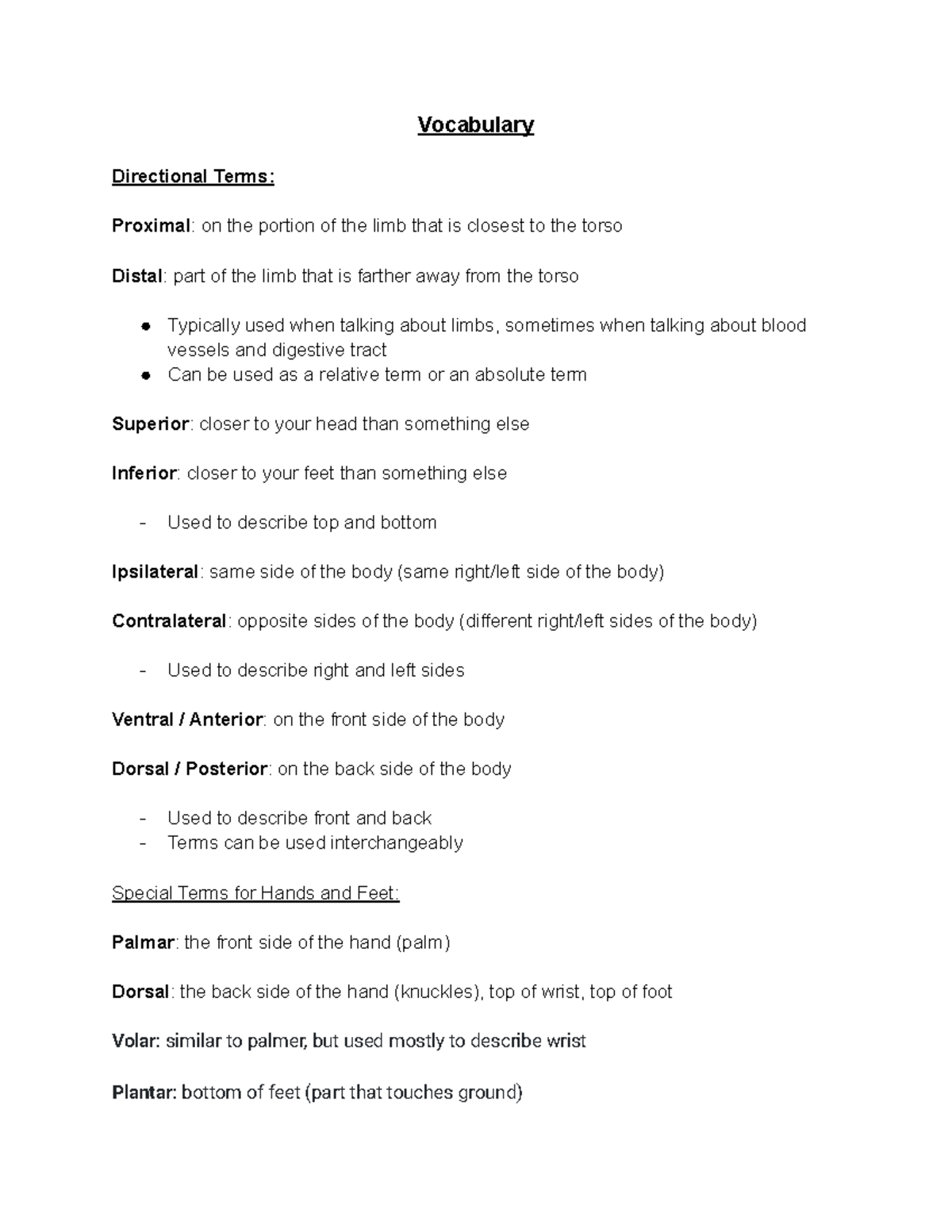Bio 210 Lecture Notes: Anatomical Terminology and Body Positions ...