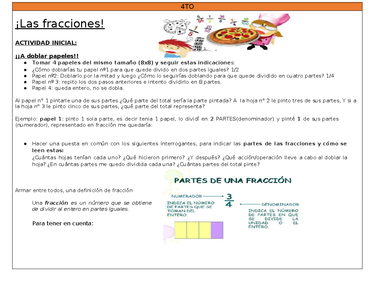 Fracciones y Números Decimales - Actividades Iniciales 4TO - Studocu