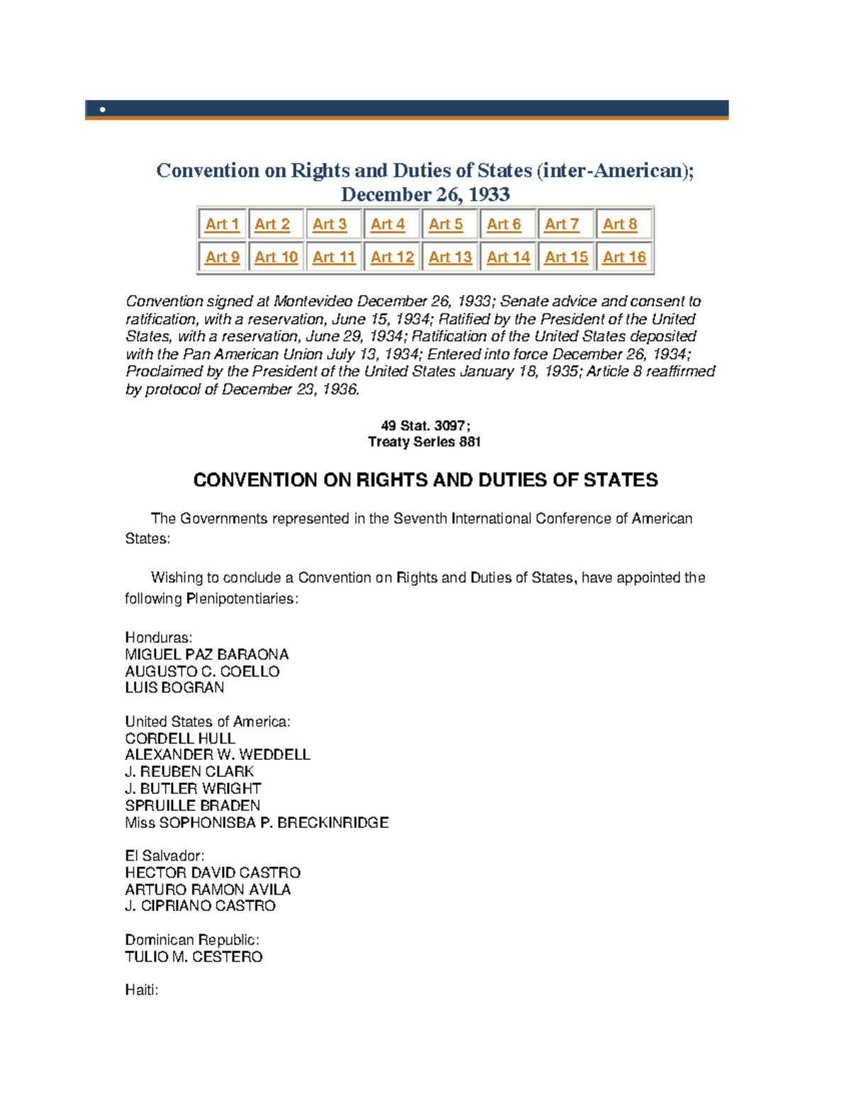 1933 Montevideo Convention on Rights and Duties of States - Studocu