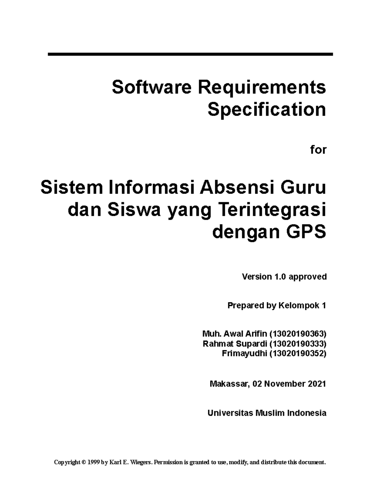 SRS IEEE 830: Sistem Informasi Absensi Terintegrasi GPS - V1.0 - Studocu