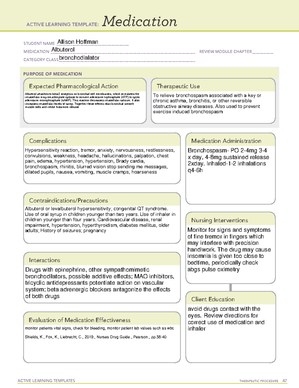Albuterol med card - ACTIVE LEARNING TEMPLATES THERAPEUTIC PROCEDURE A ...