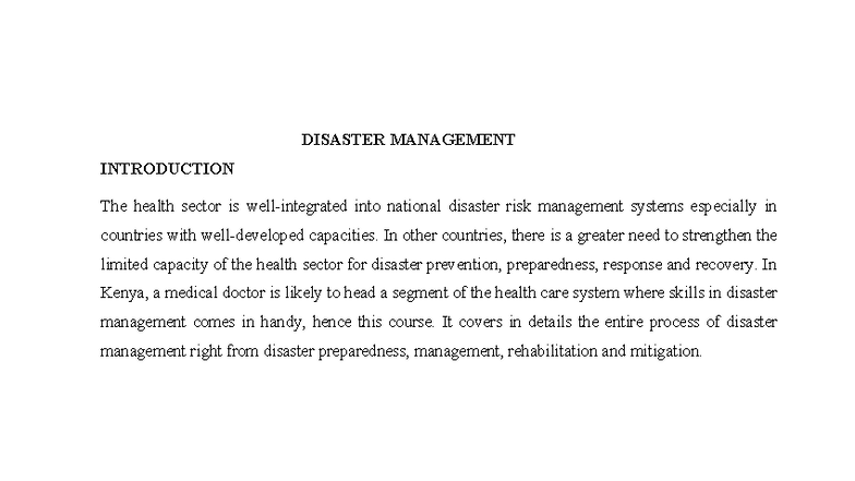 Disaster Management Overview: JKUAT Course Notes - Studocu