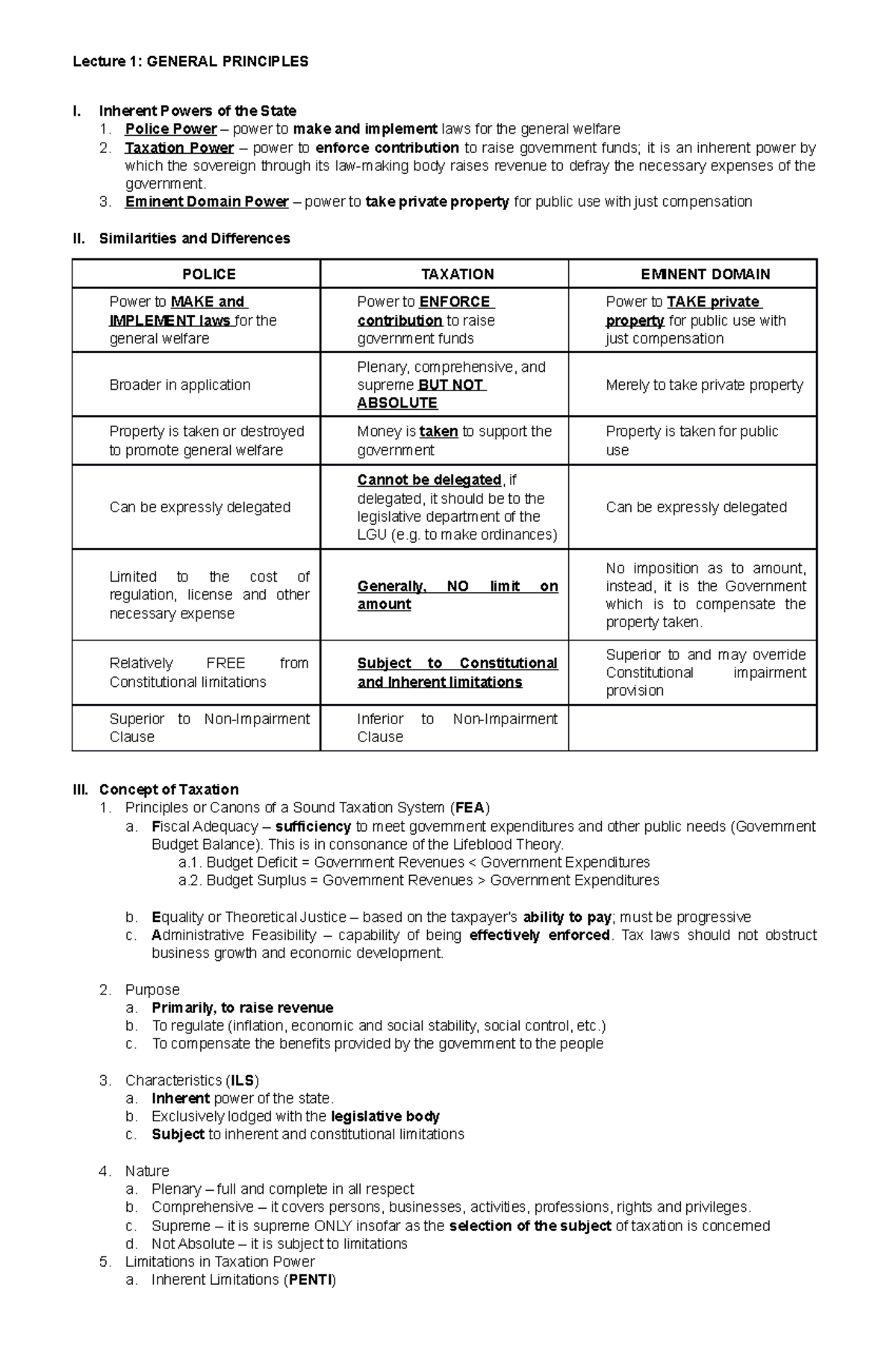 Lecture 1 General Principles - I. Inherent Powers of the State 1 ...