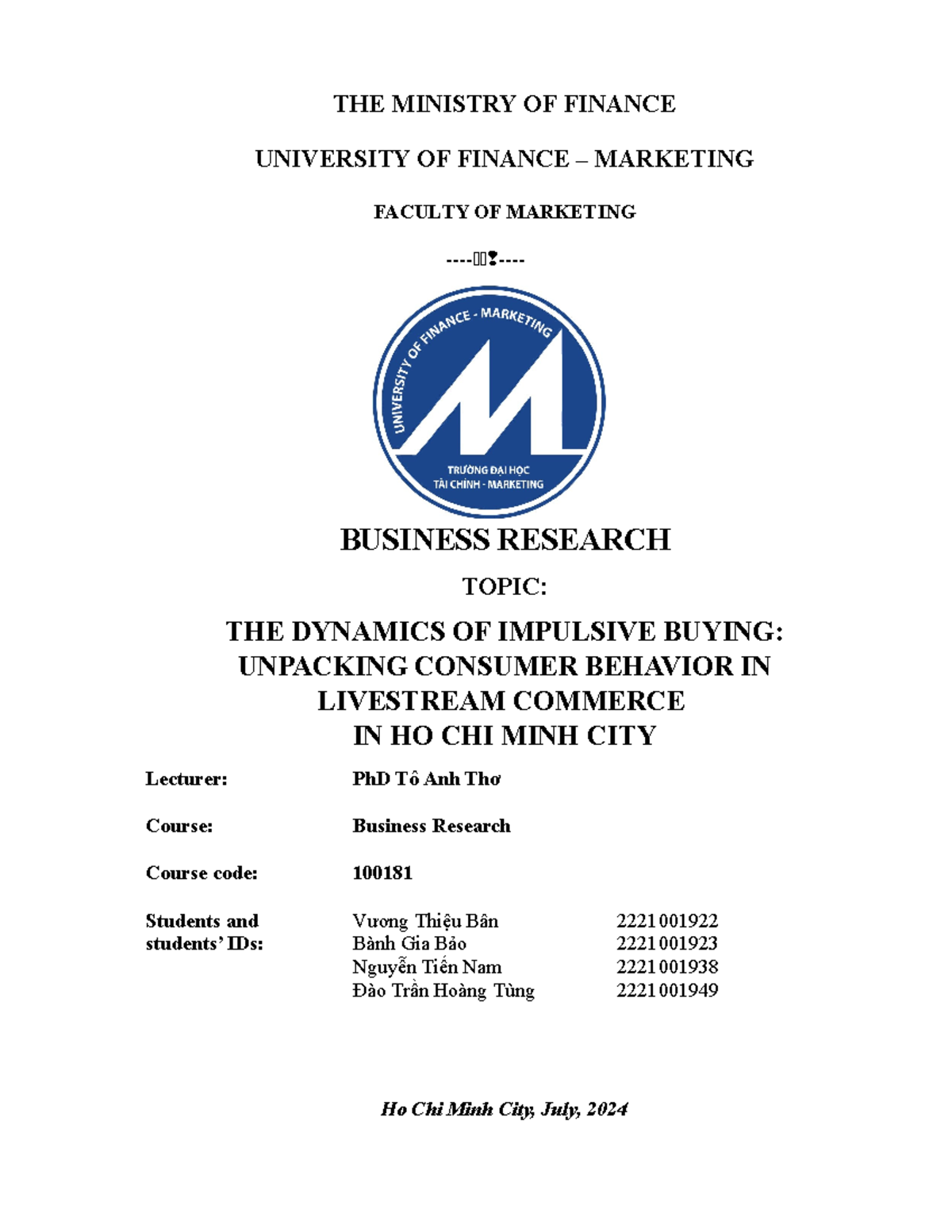 2024 HK2 BR S7 Vuong Thieu Ban - THE MINISTRY OF FINANCE UNIVERSITY OF ...