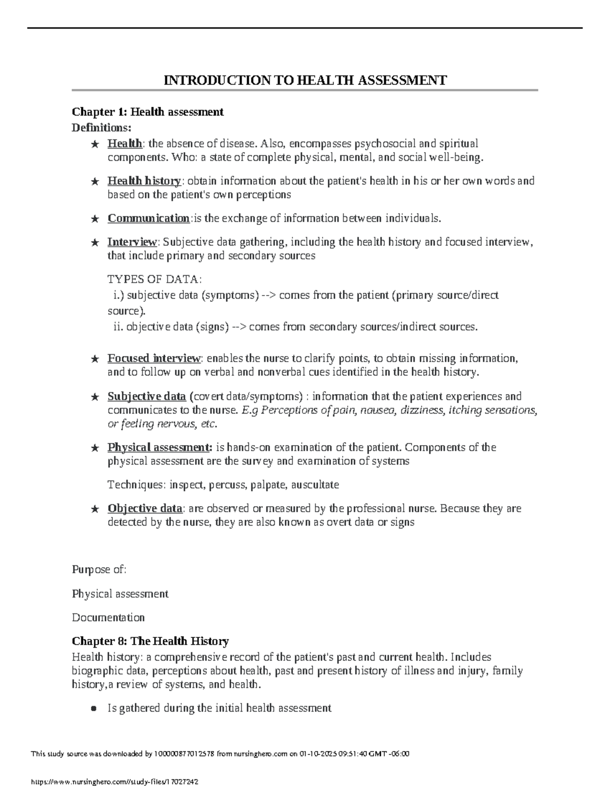Introduction TO Health Assessment - INTRODUCTION TO HEALTH ASSESSMENT ...