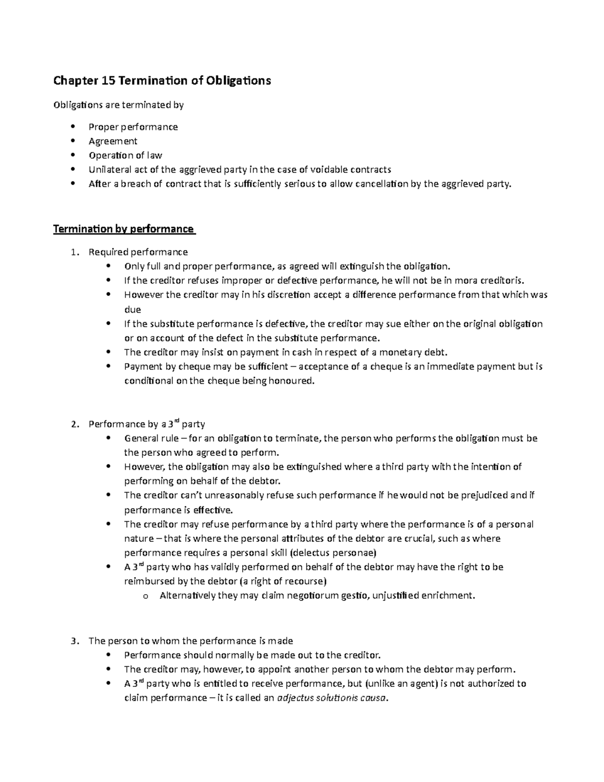 Chapter 15: Termination of Obligations in Contract Law - Studocu