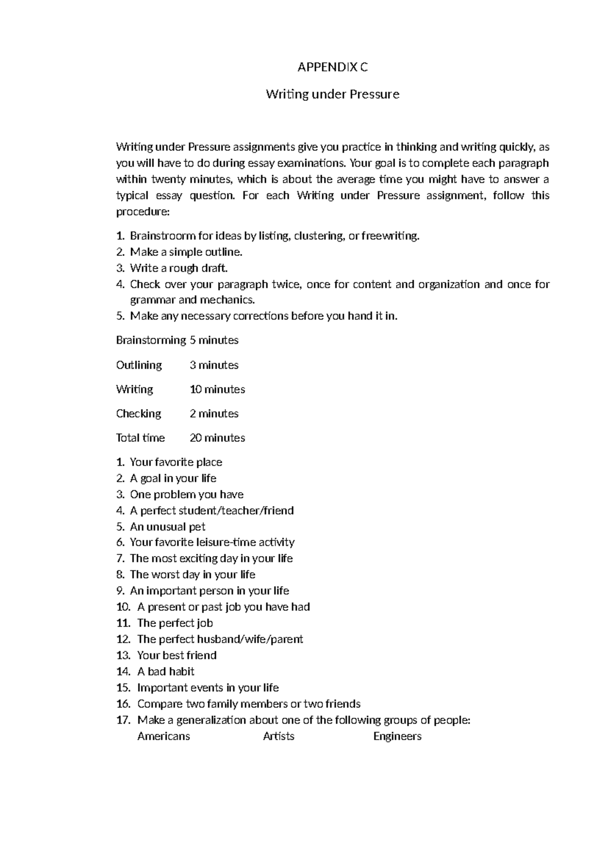 APPENDIX C: Writing Under Pressure Assignments Guide - Studocu