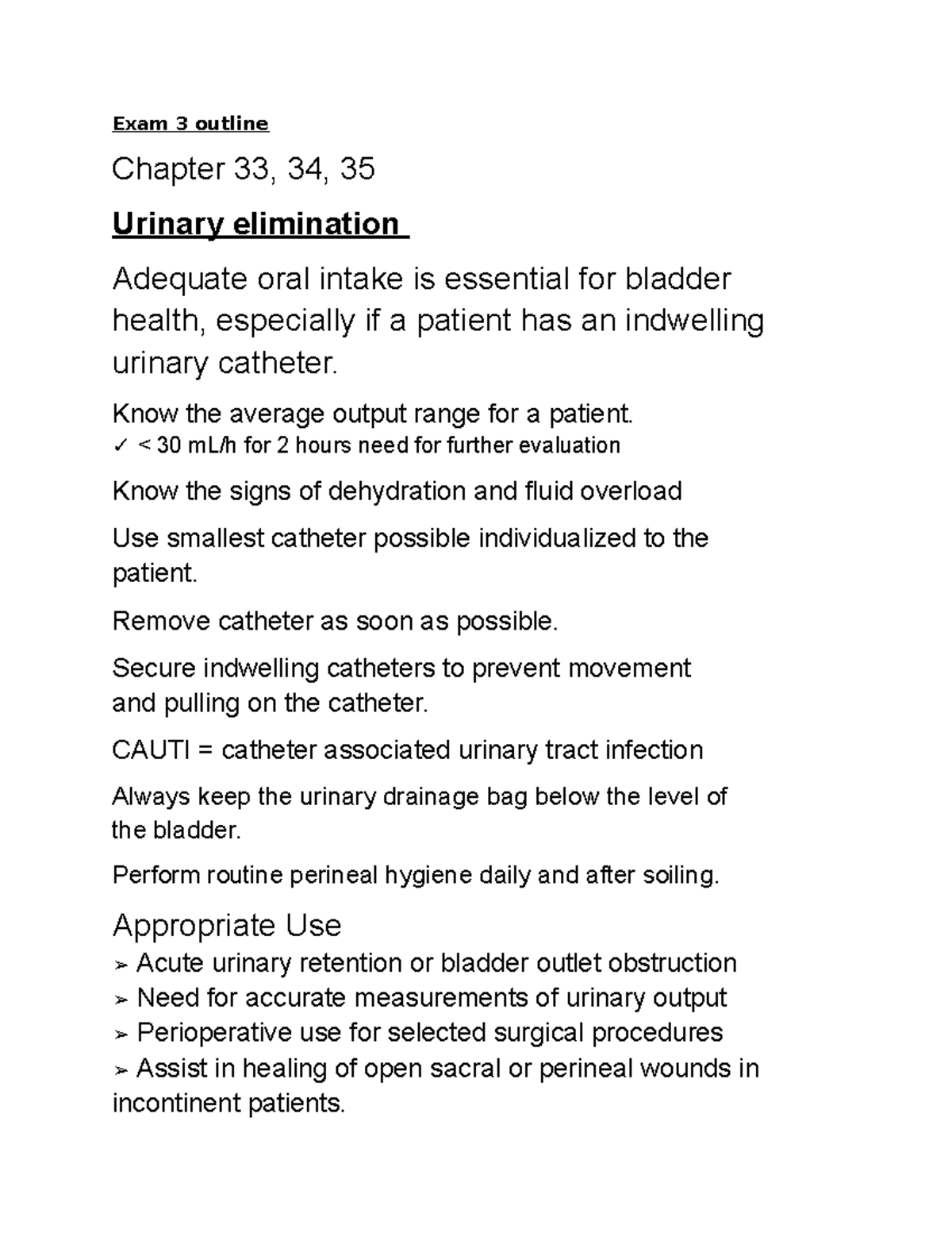 Exam 3 Outline for Yen: Urinary Elimination & Bowel Management Notes ...