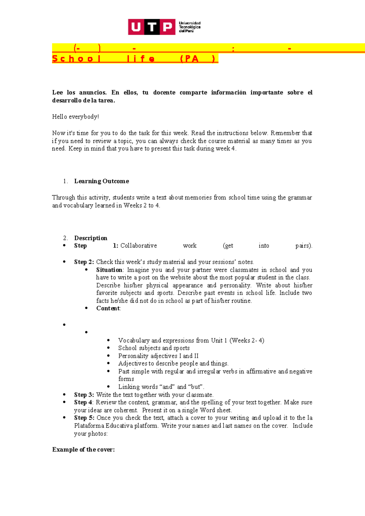 (AC-S04) Week 04 - Task Assignment: School Life Memories (PA2) - Studocu