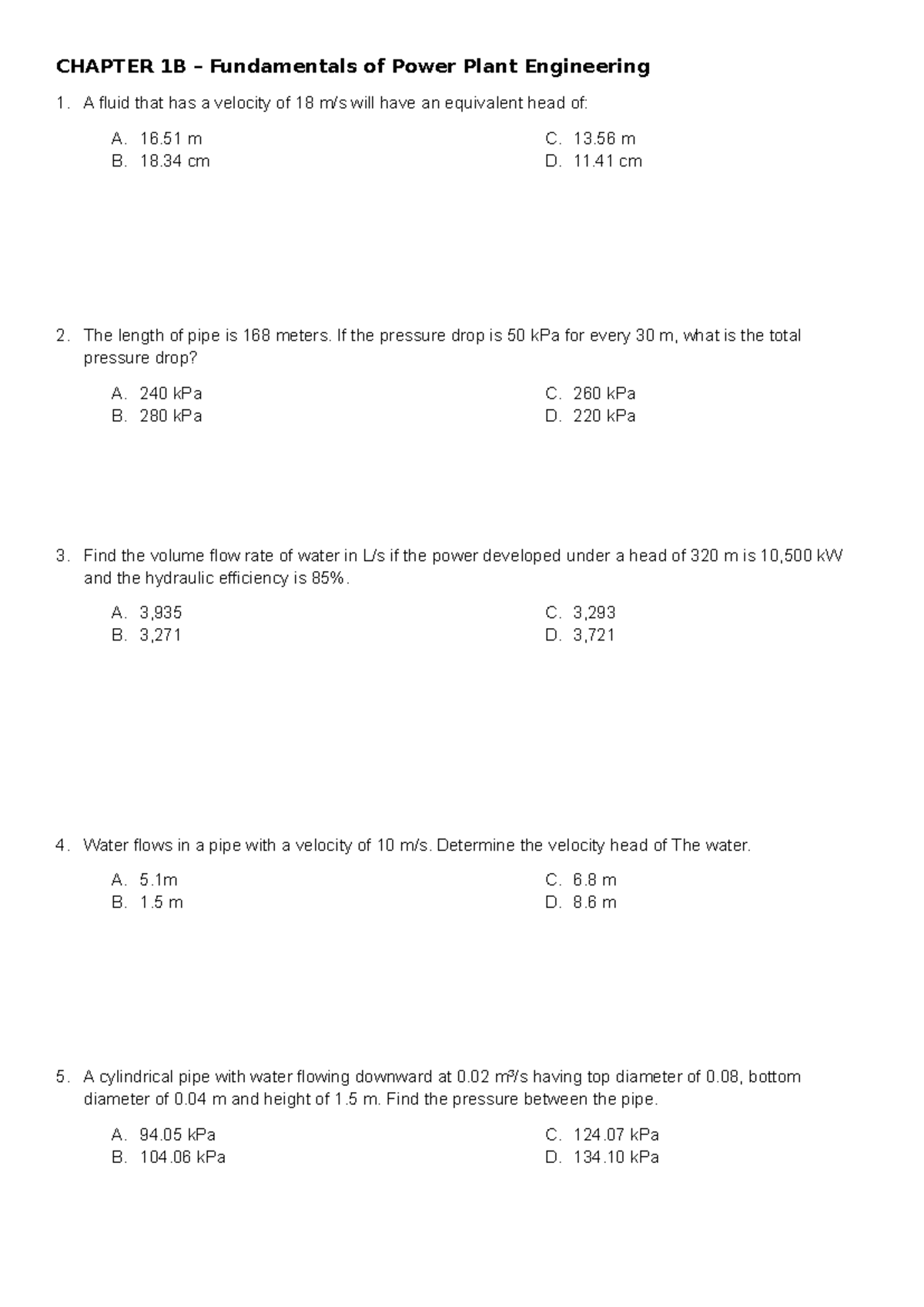 Power Plant Engineering - Chapter 1B Study Guide - Studocu