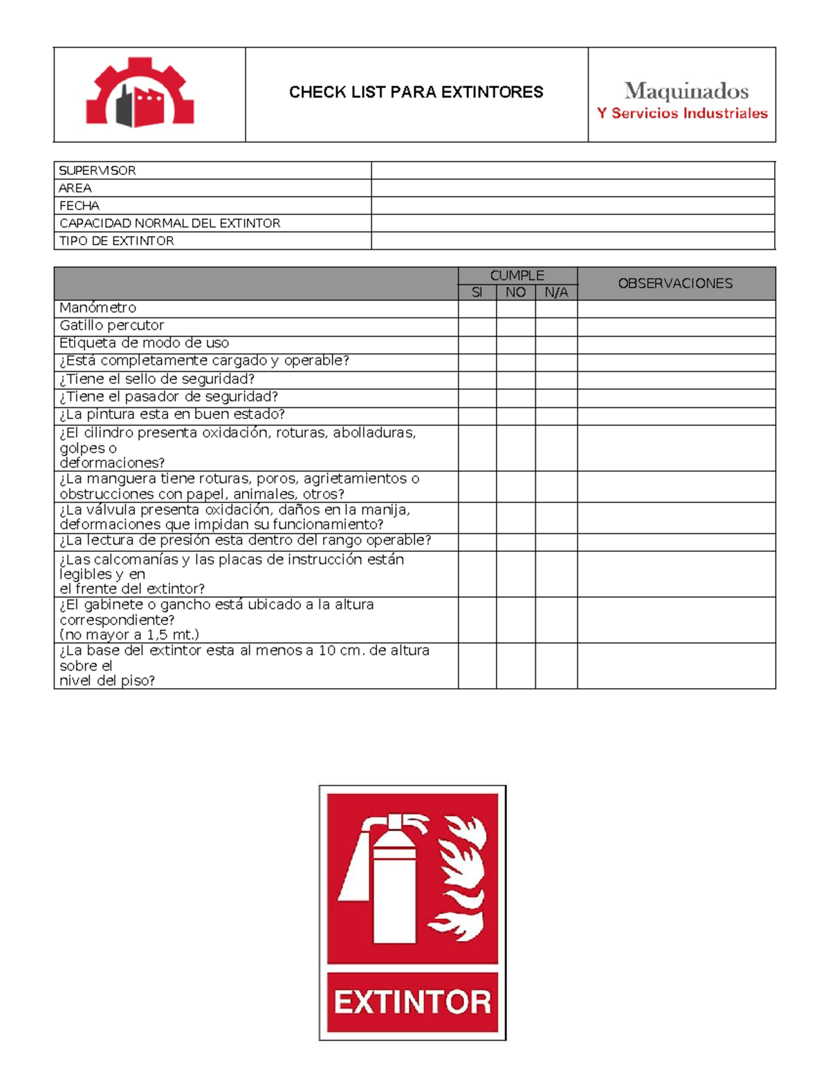Checklist para Extintores: Verificación de Seguridad y Cumplimiento ...