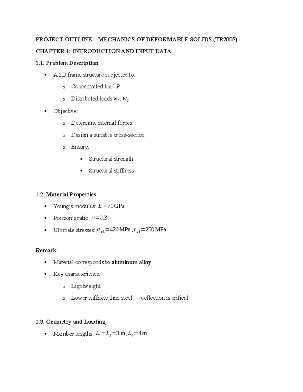 Project Outline - Mechanics of Deformable Solids (TR2005) Chapter 1 ...