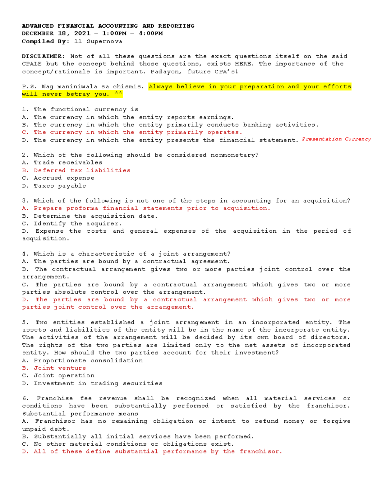AFAR: Advanced Financial Accounting Review by 11 Supernova (2021) - Studocu