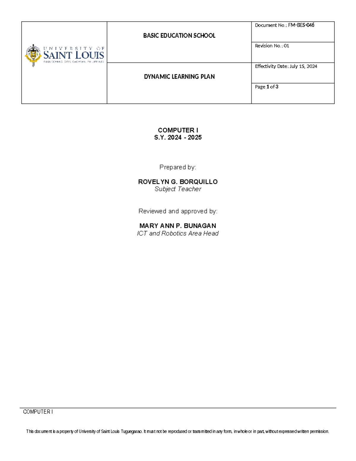 DLP WEEK 1 - DETAILED LESSON PLAN - BASIC EDUCATION SCHOOL Document No ...
