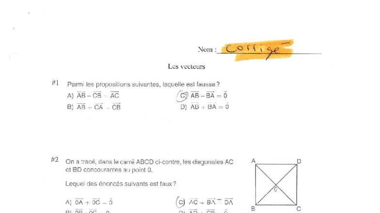 Les vecteurs - Devoir de Mathématiques (Cours: Math 101) - Studocu