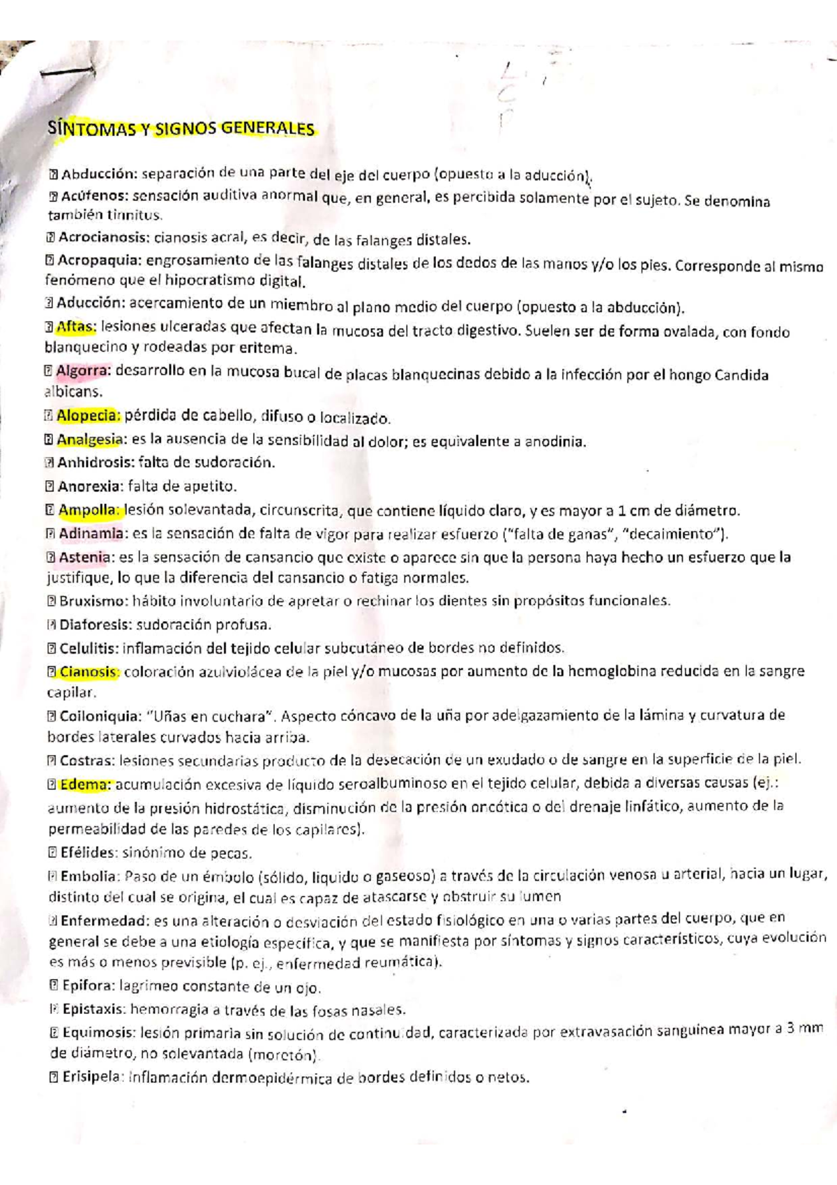 Signos y Síntomas Médicos - Resumen de Términos (MED) - Studocu