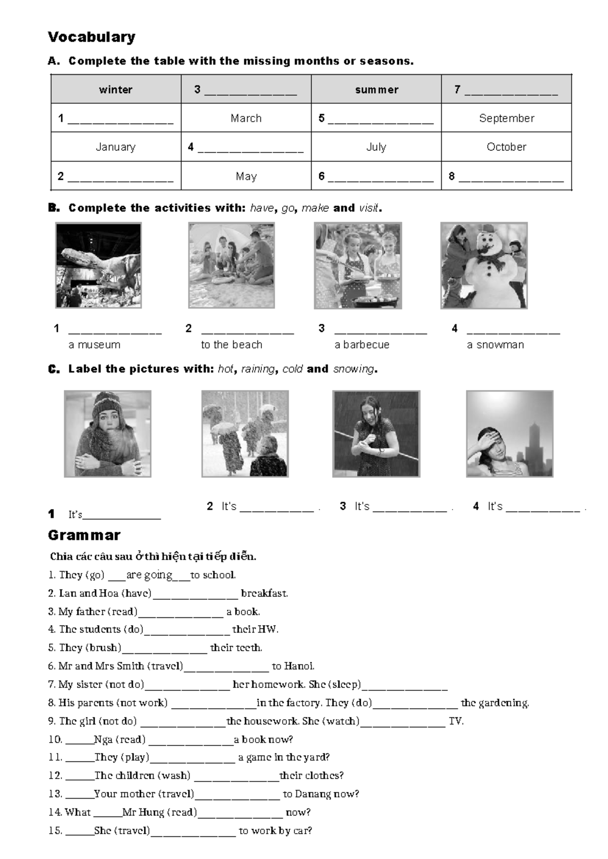 6A+B - Vocabulary & Grammar Activities for English 6 Unit 6 - Studocu