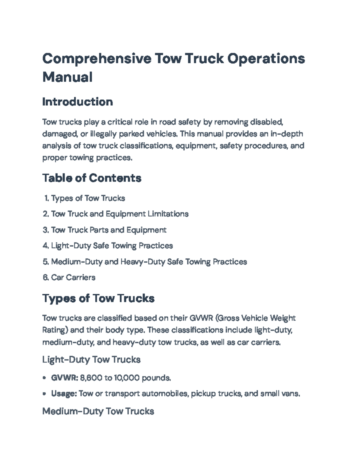 Tow Truck Operations & Safety Practices Manual: A Comprehensive Guide ...