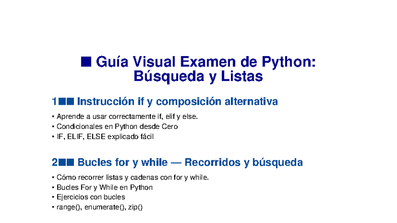 Guía Visual Examen de Python: Búsqueda y Listas - Studocu