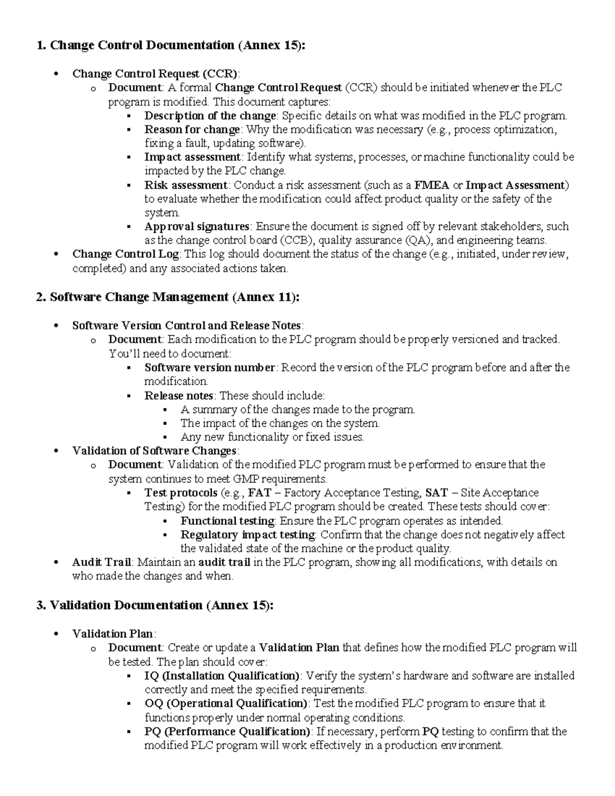 Change Control Documentation & Validation for PLC Modifications (Annex ...