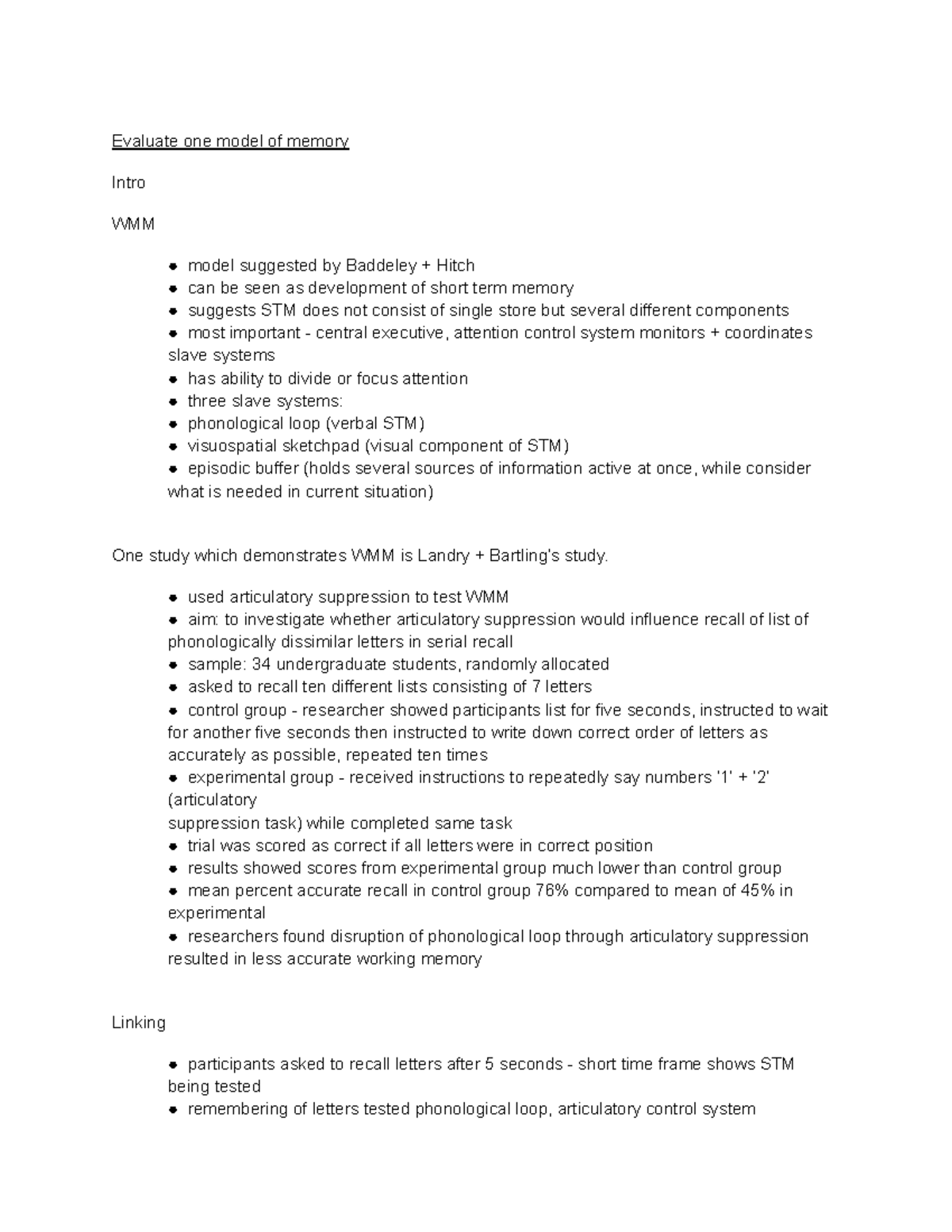 ERQ & SAQ Answer Guide: Evaluating the Working Memory Model - Studocu