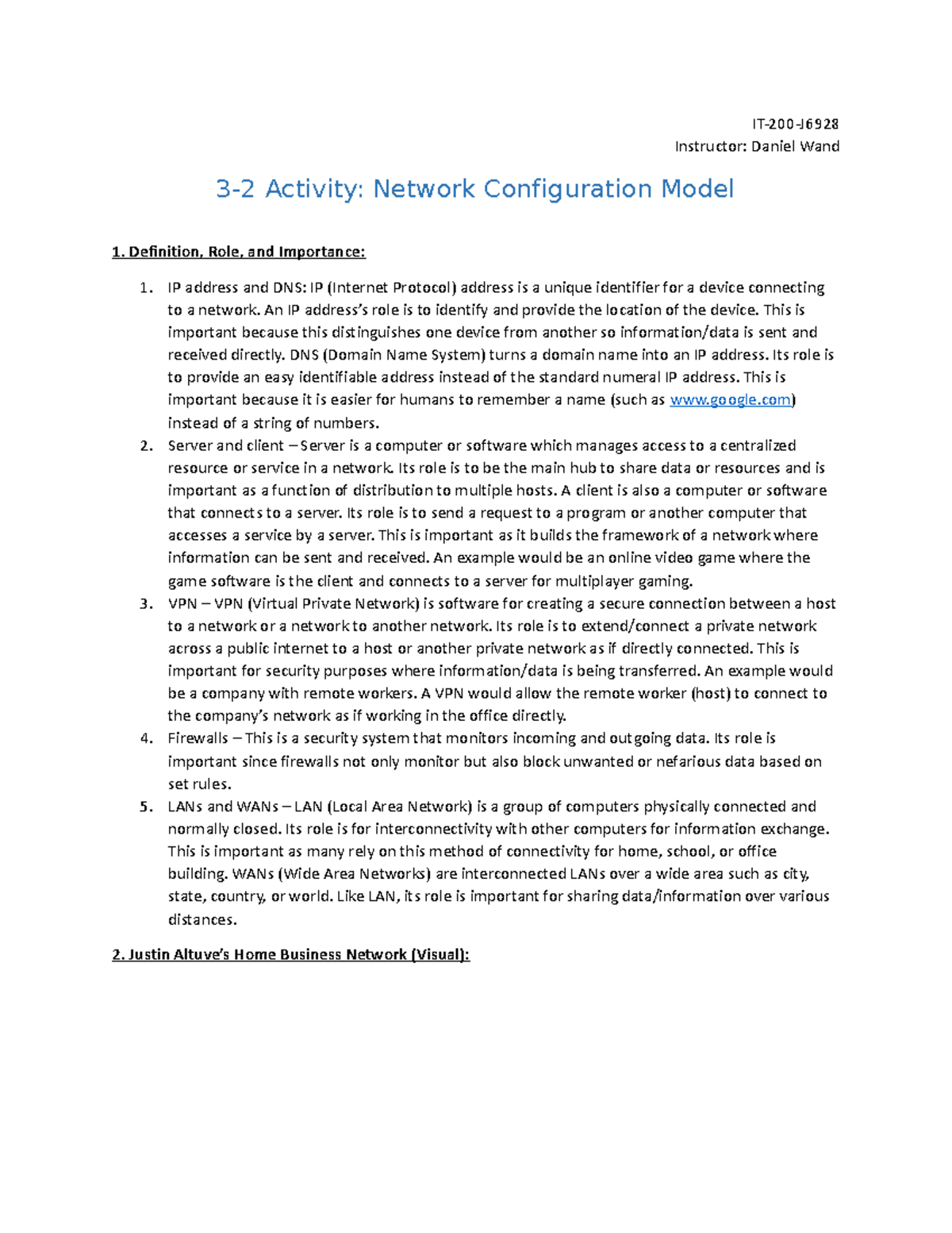 3-2 Activity - Network Configuration Model - IT-200-J Instructor: Daniel Wand 3-2 Activity ...