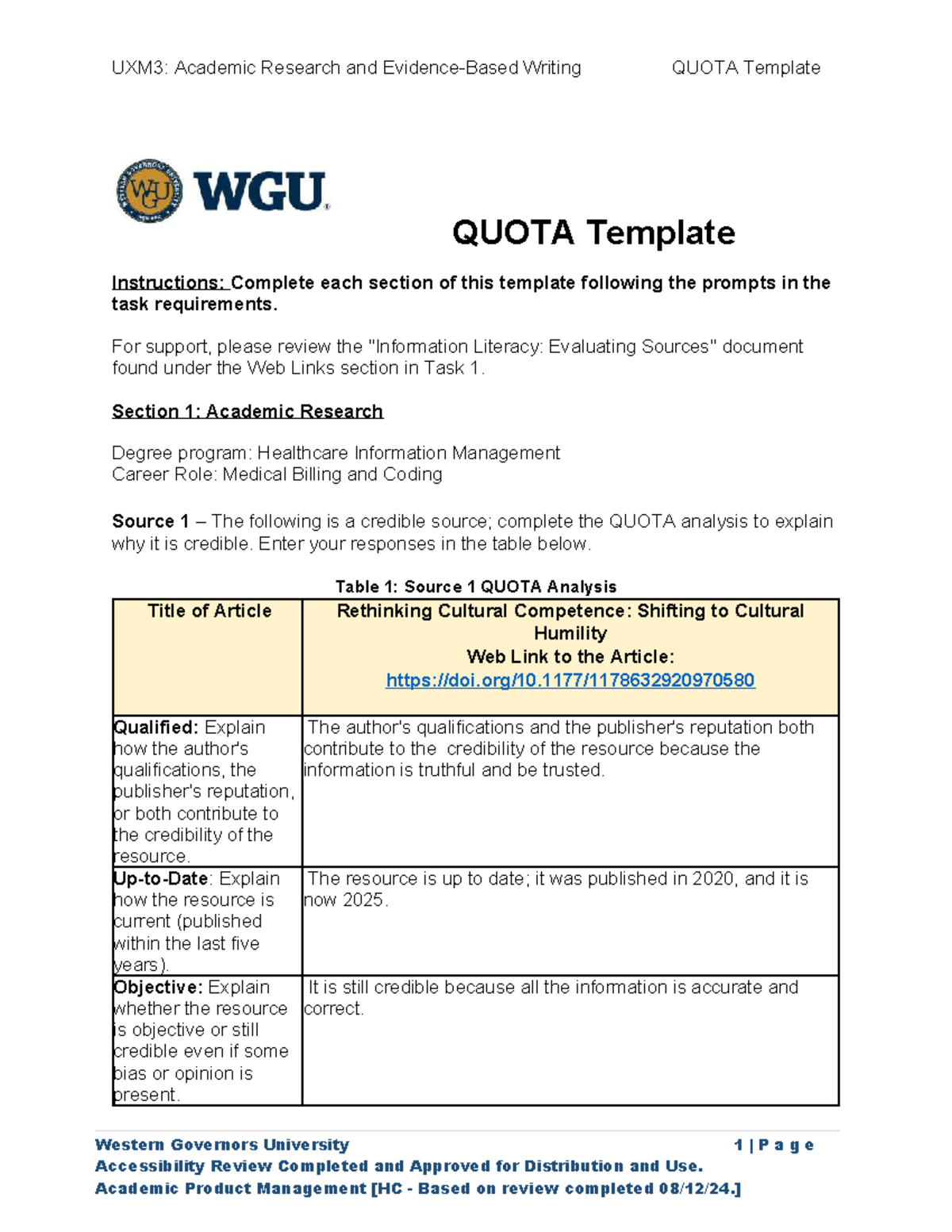 UXM3: QUOTA Template for Academic Research & Writing - Studocu