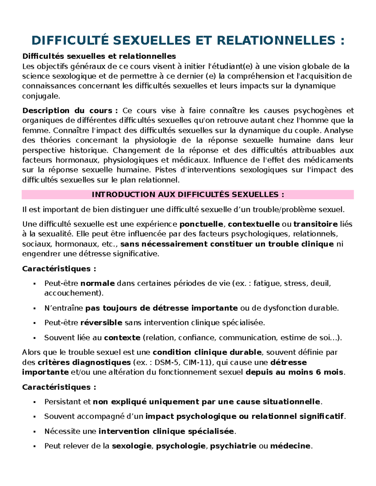 Difficultés Sexuelles et Relationnelles : Module 1 - Cours SEX1005 UQTR ...