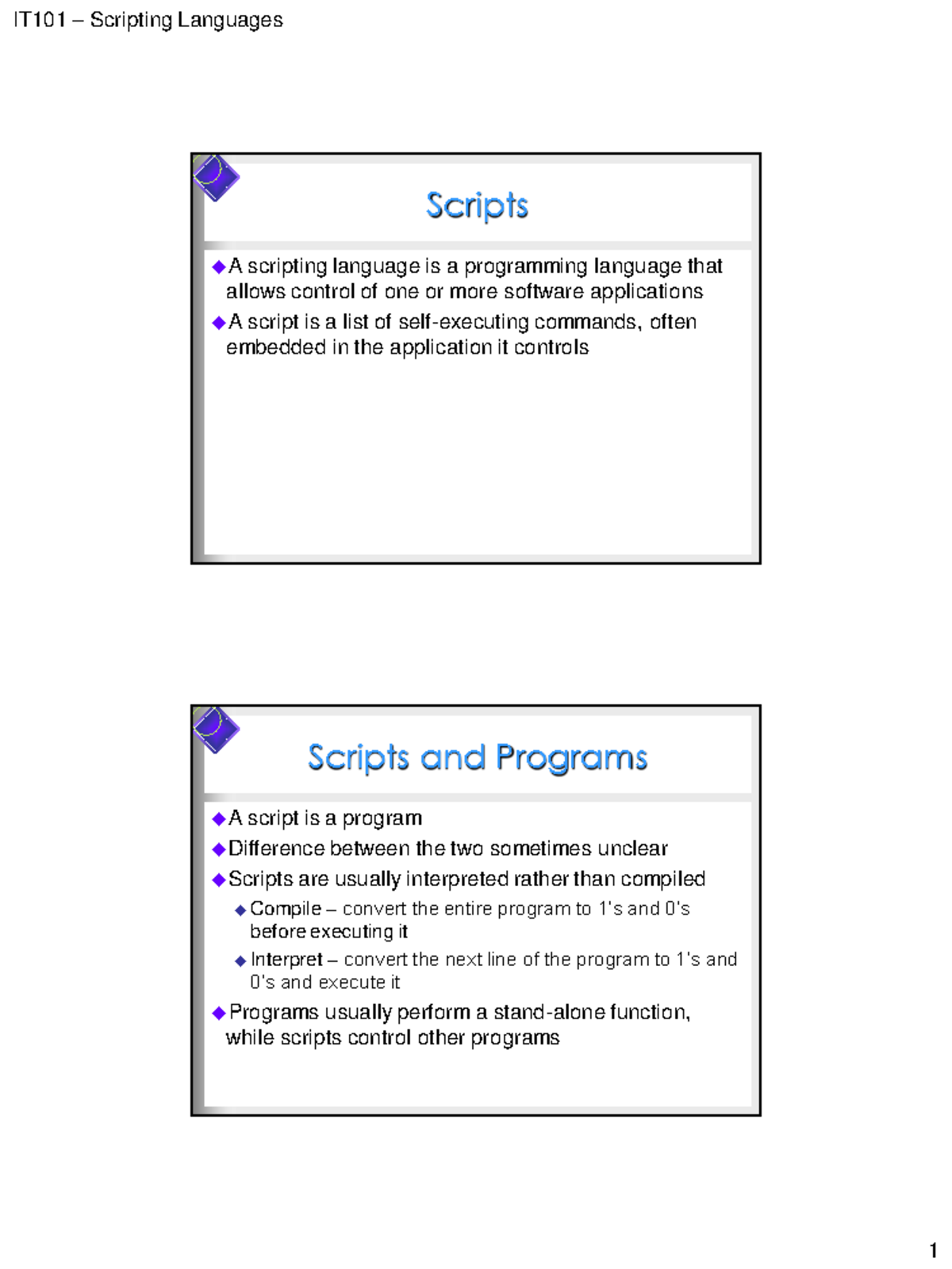 IT101 – Final Exam Study Guide: Key Concepts in Scripting Languages ...