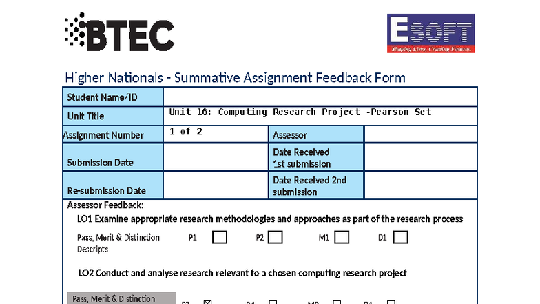Unit 16: Computing Research Project - AI Final Assignment Feedback Form ...