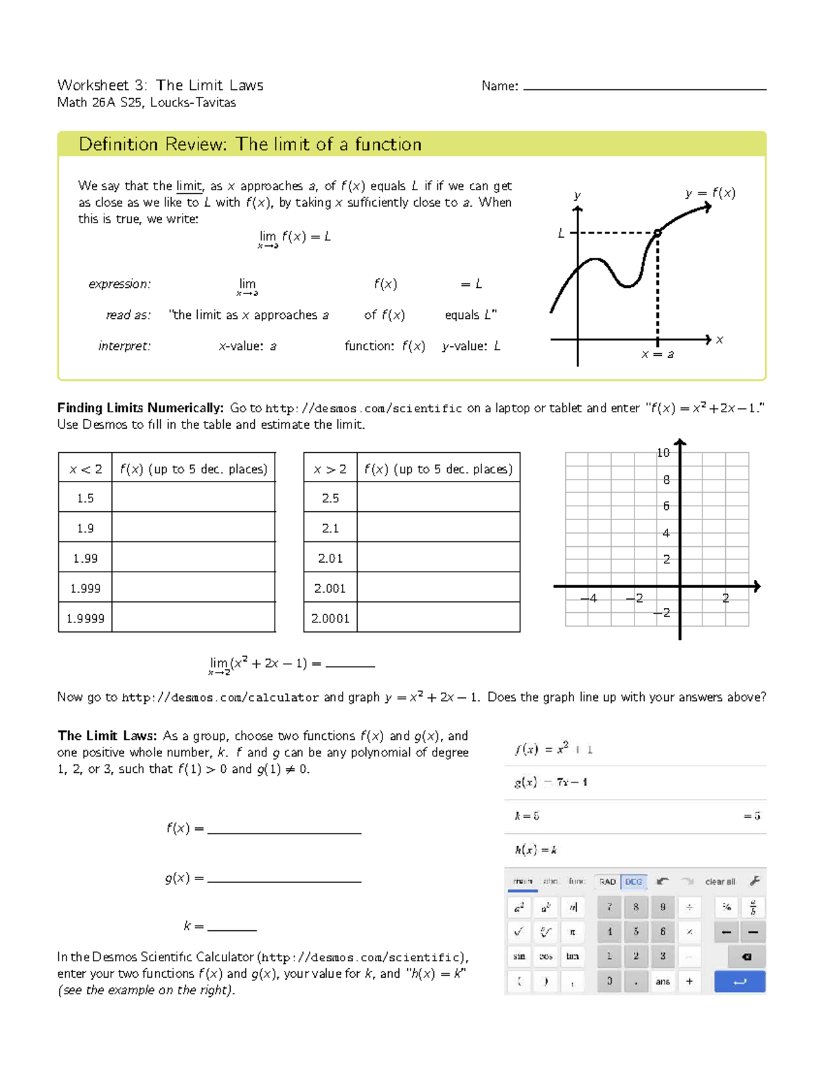 Worksheet 3: Math 26A S25 - Limit Laws Review - Studocu