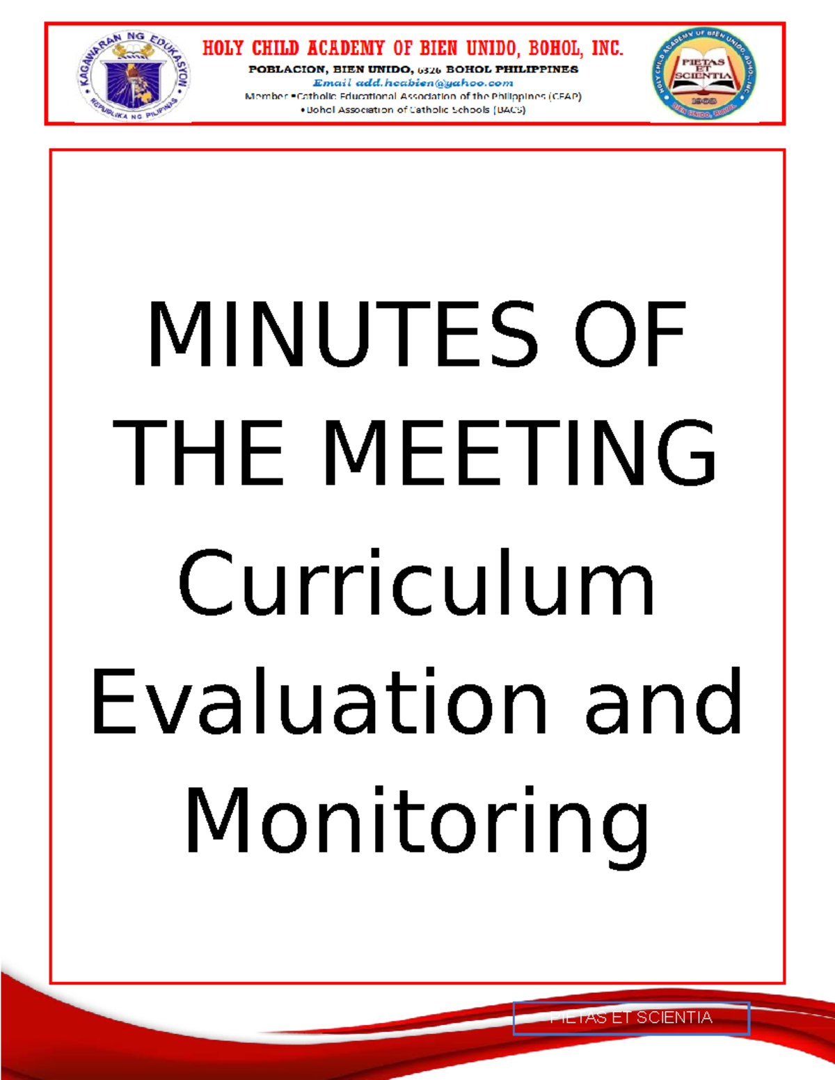 Curriculum Evaluation Meeting Minutes: PIETAS ET SCIENTIA - Studocu