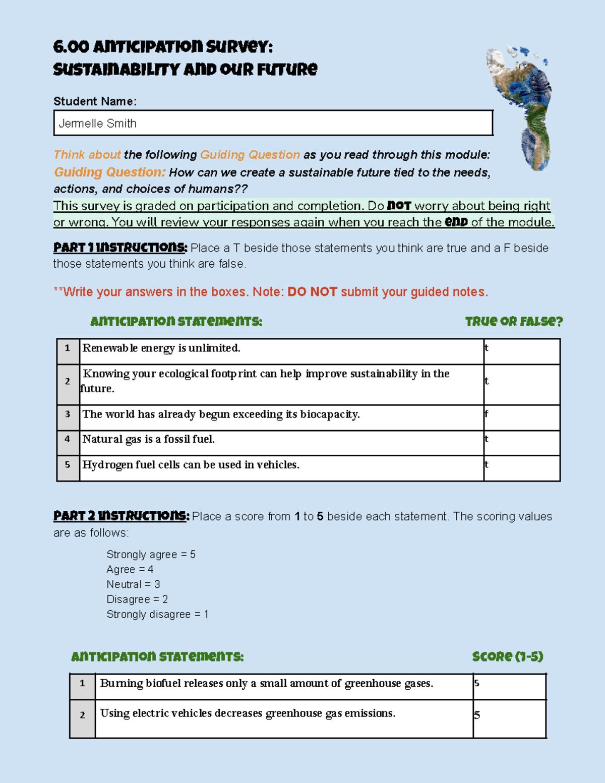 6.00 Anticipation Survey: Sustainability & Our Future Insights - Studocu