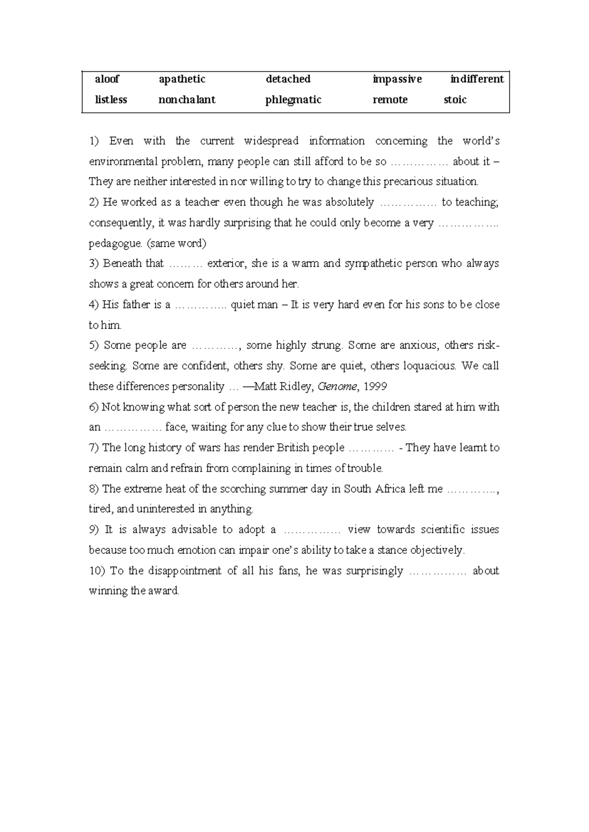 SAT-Hot-13: Vocabulary on Indifference and Personality Traits - Studocu