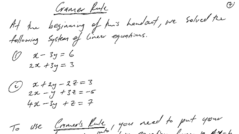 Matrix Algebra Class Notes-2: Cramer’s Rule Explained - Studocu