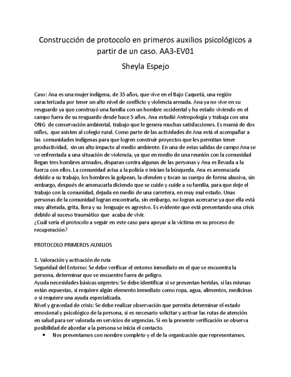 AA3-EV01 - Protocolo de Primeros Auxilios Psicológicos en Caso de Crisis - Studocu
