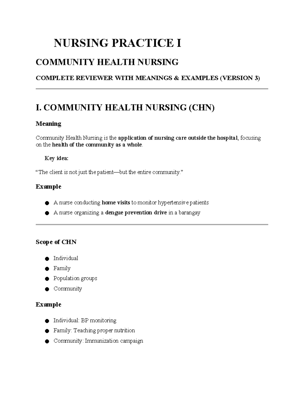 NURSING PRACTICE I: COMMUNITY HEALTH NURSING COMPLETE REVIEWER - Studocu