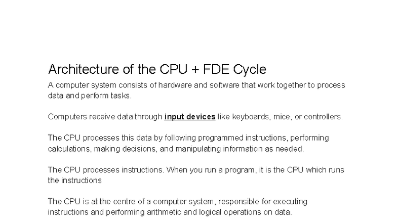 Computing - Architecture of the CPU FDE Cycle Explained - Studocu