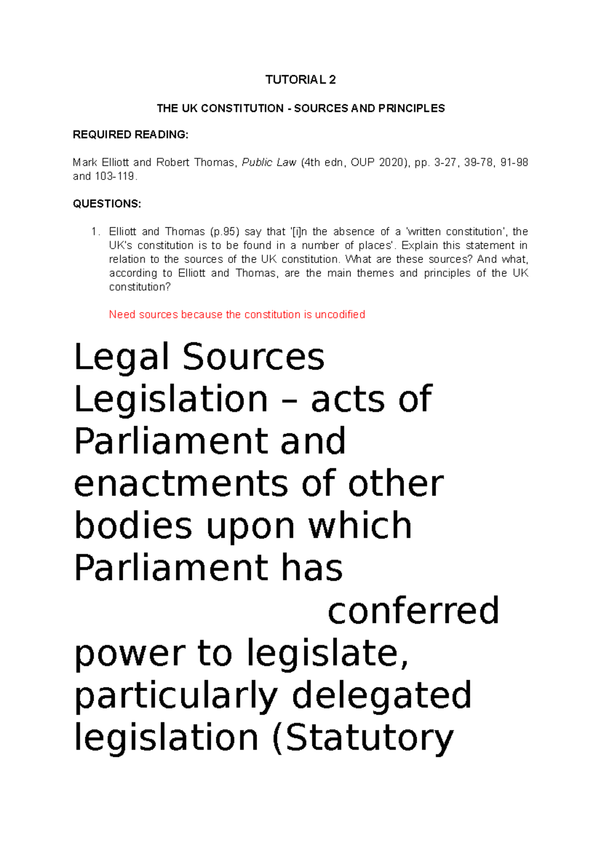 Tutorial 2: UK Constitution Sources and Key Constitutional Principles ...