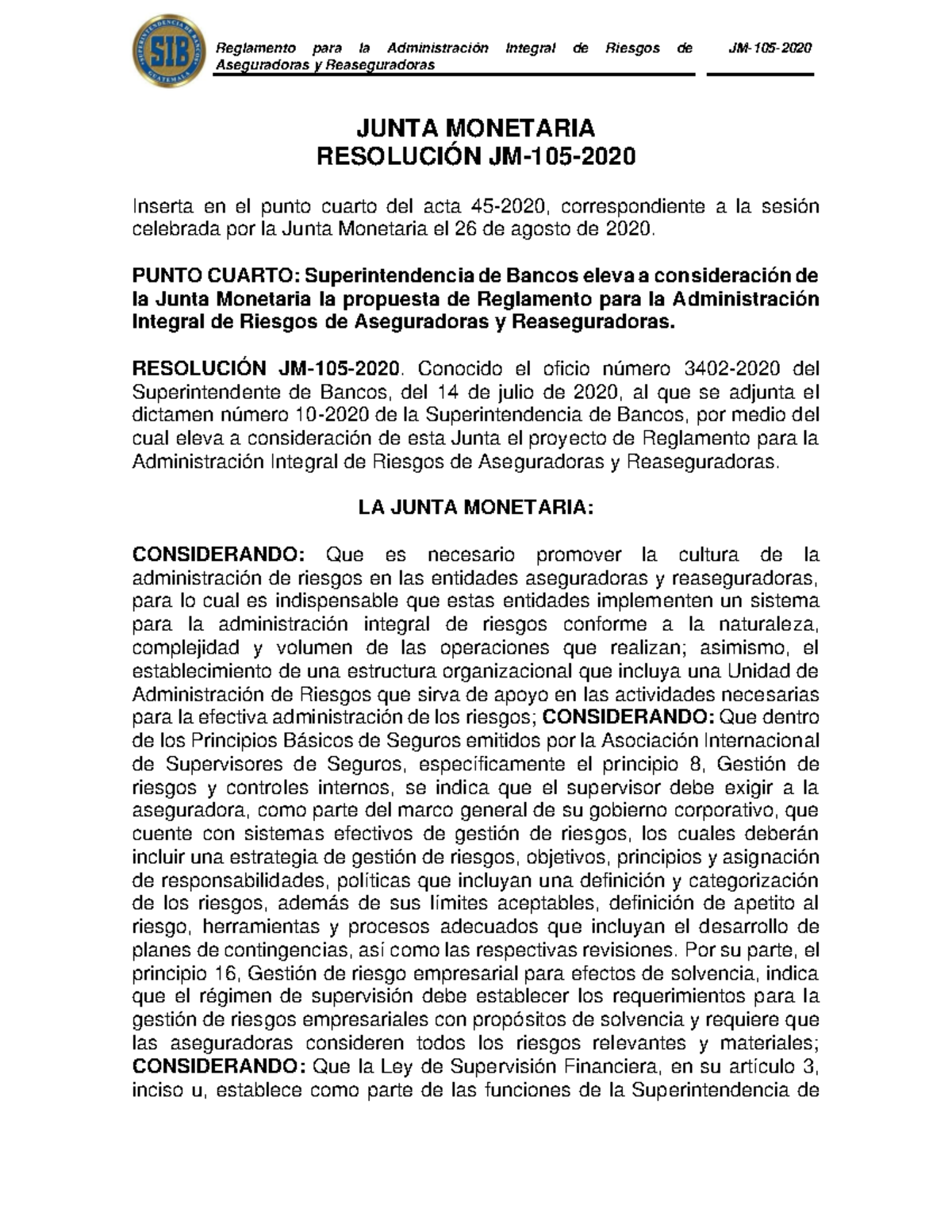 JM-105-2020 - Normativa legal - Aseguradoras y Reaseguradoras JUNTA ...