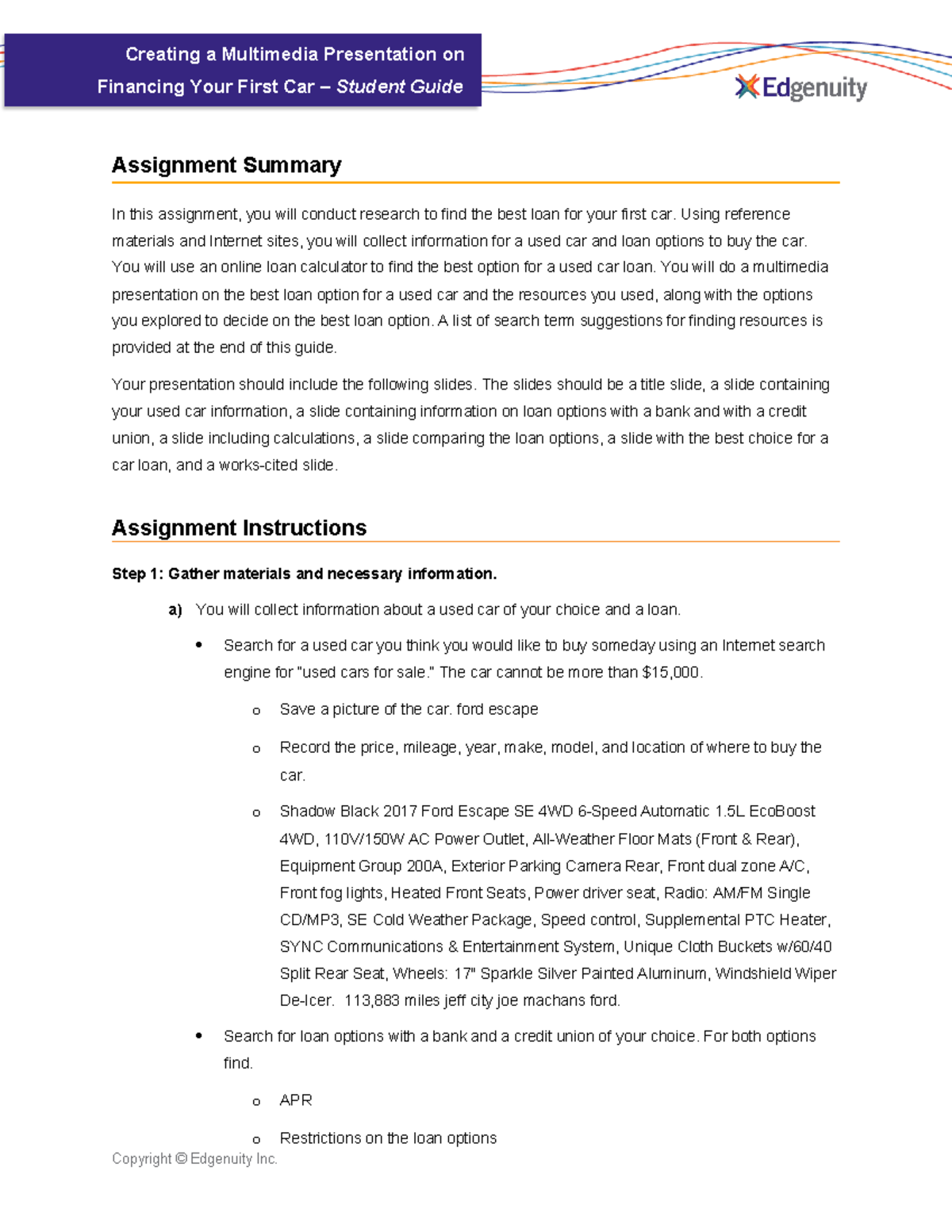 Student Guide - Financing Your First Car: Loan Options & Choices - Studocu